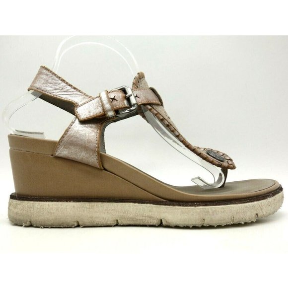 OTBT | Shoes | Otbt Excursion Brown Metallic Buckle Wedge Thong Sandals ...